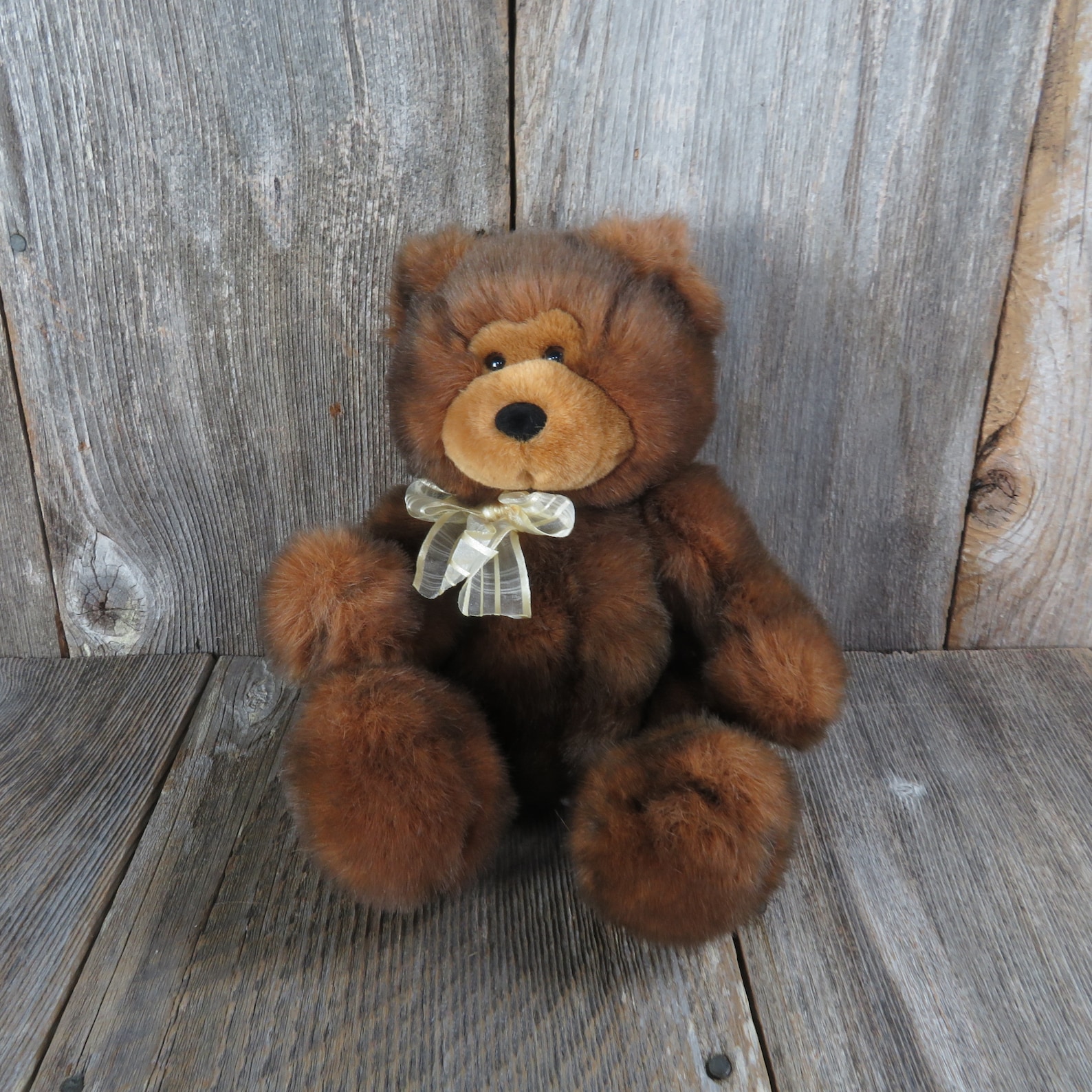 Vintage Teddy Bear Brown Yellow Ribbon Sitting Dan Dee Soft - Etsy