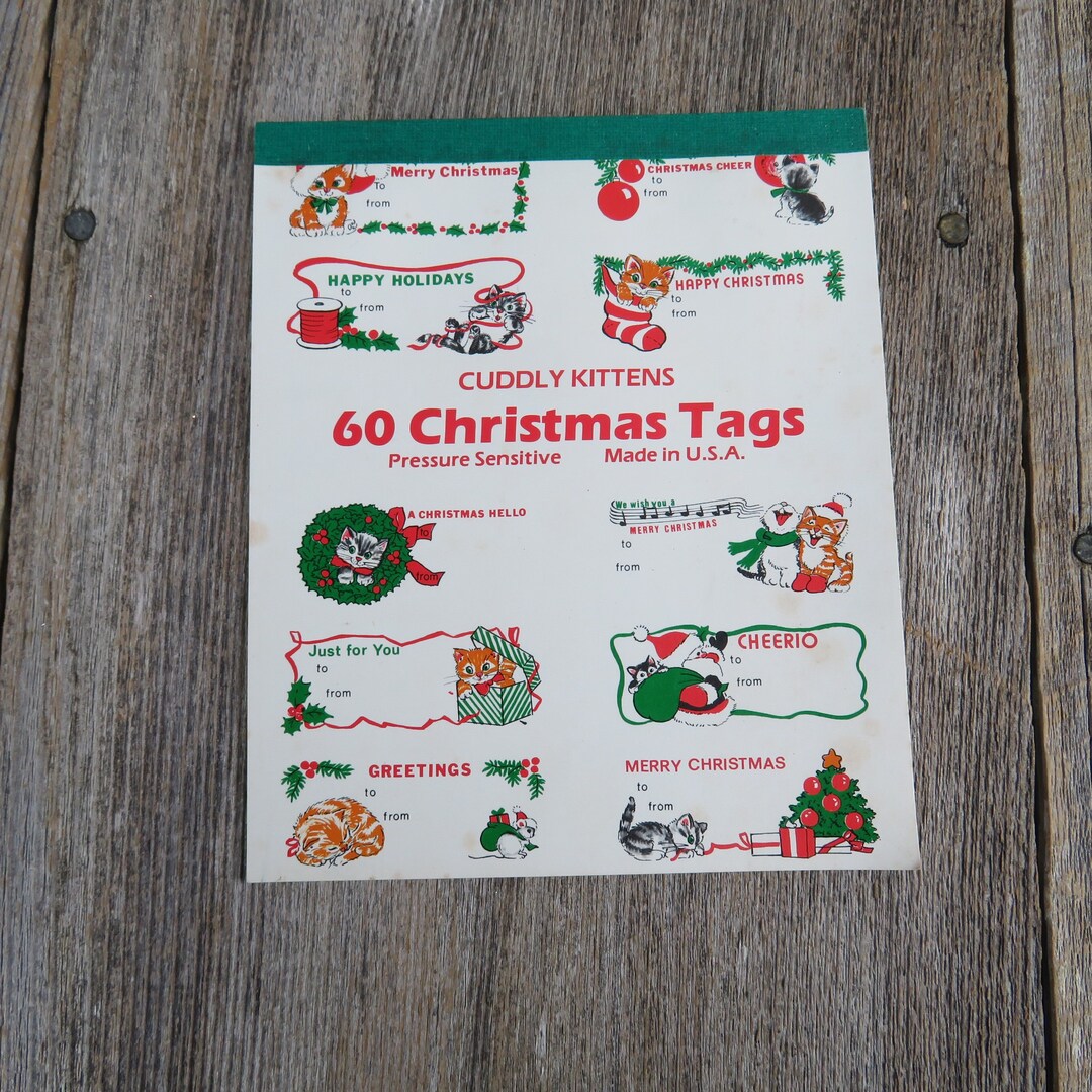 Vintage Cuddly Kittens Gift Tag Labels Stickers Christmas Gift Cats ...