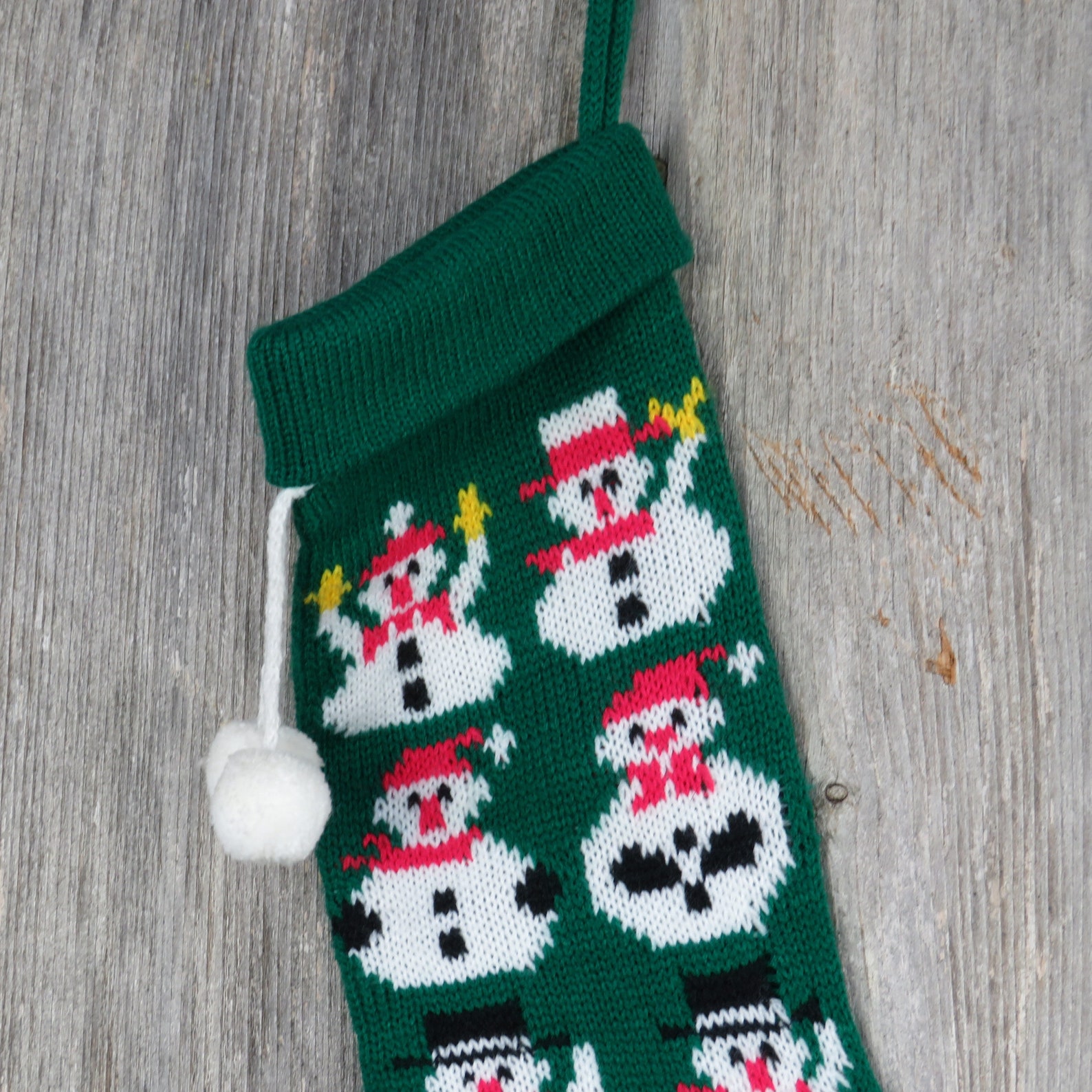 Vintage Knit Snowman Stocking Green Red Christmas Santa Top | Etsy