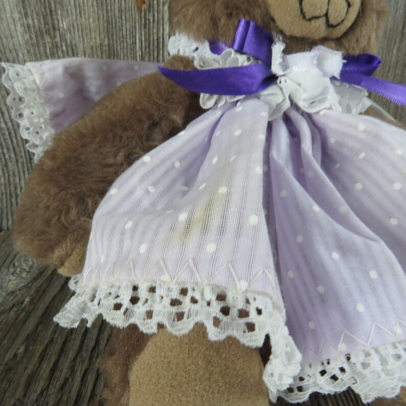 Vintage Teddy Bear Plush Purple Polk a Dot Dress Flower Hat - Etsy