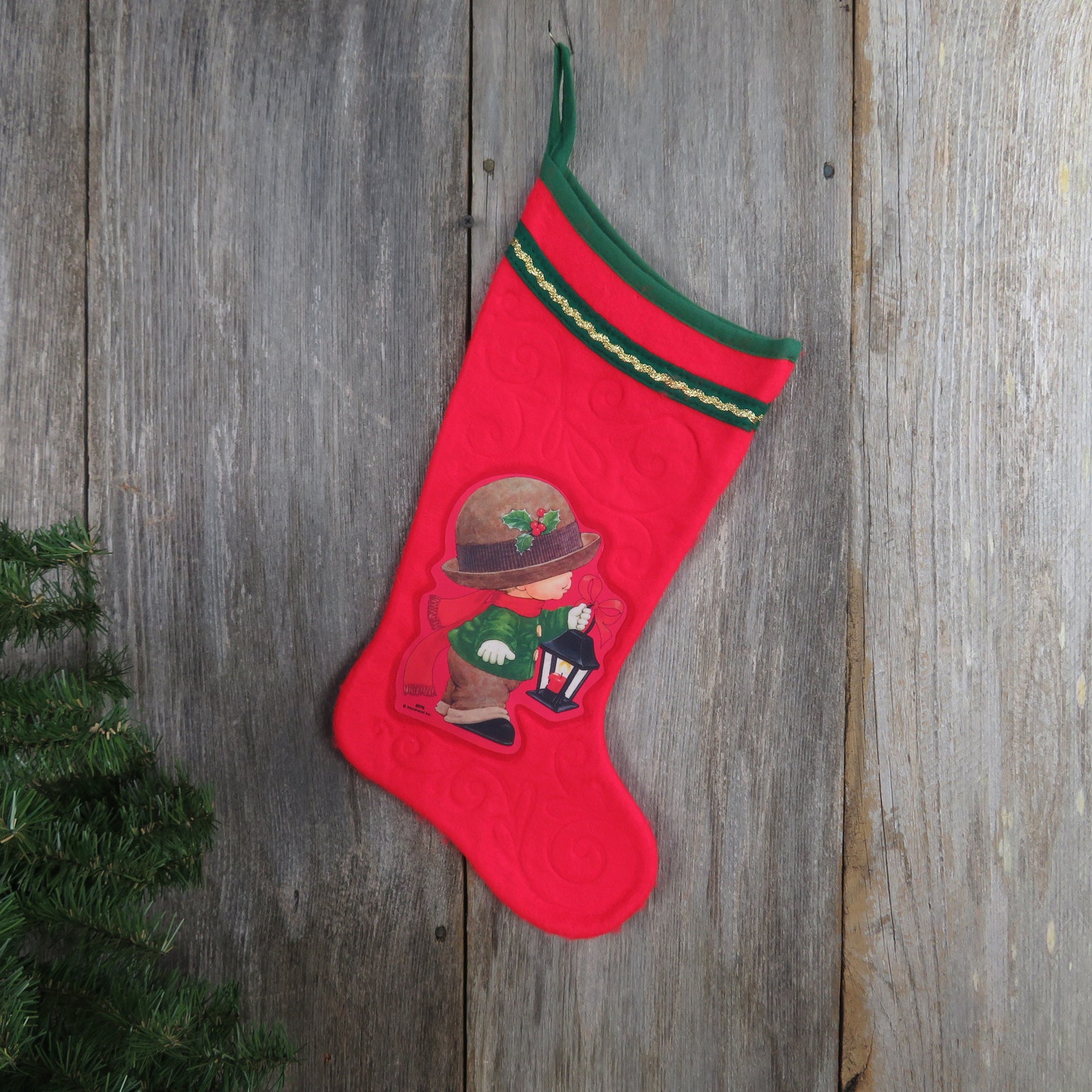 Vintage Boy With Lantern Red Morehead Christmas Stocking Hat Holly Felt ...