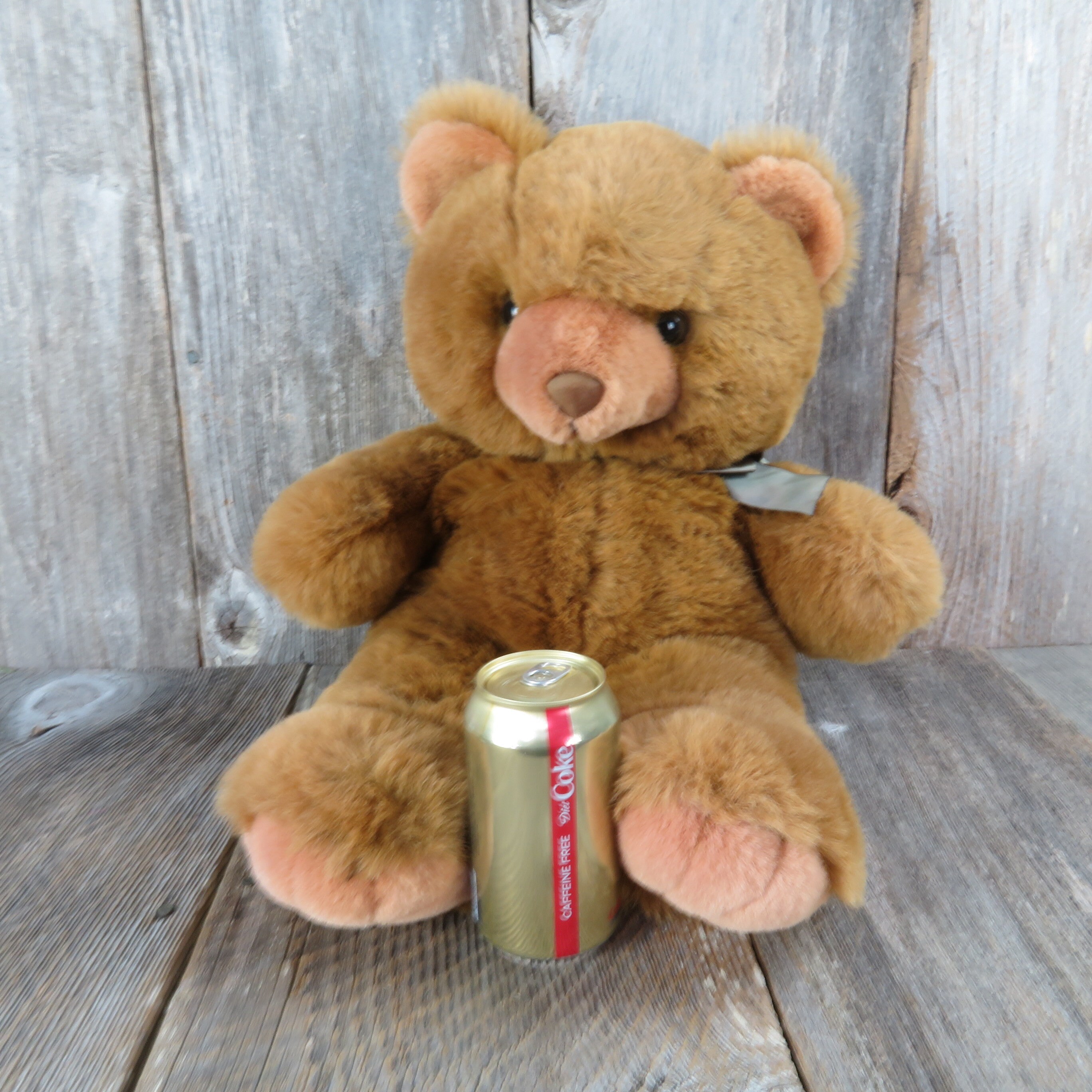 Vintage Large Brown Teddy Bear Plush Bow Flocked Nose Ribbon - Etsy