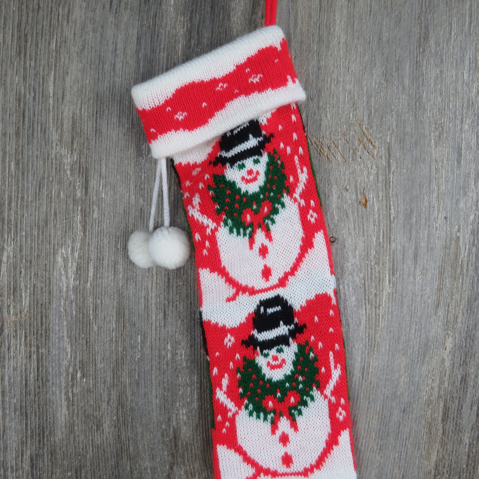 Vintage Knit Snowman Stocking Christmas Wreath Snow Green Red - Etsy