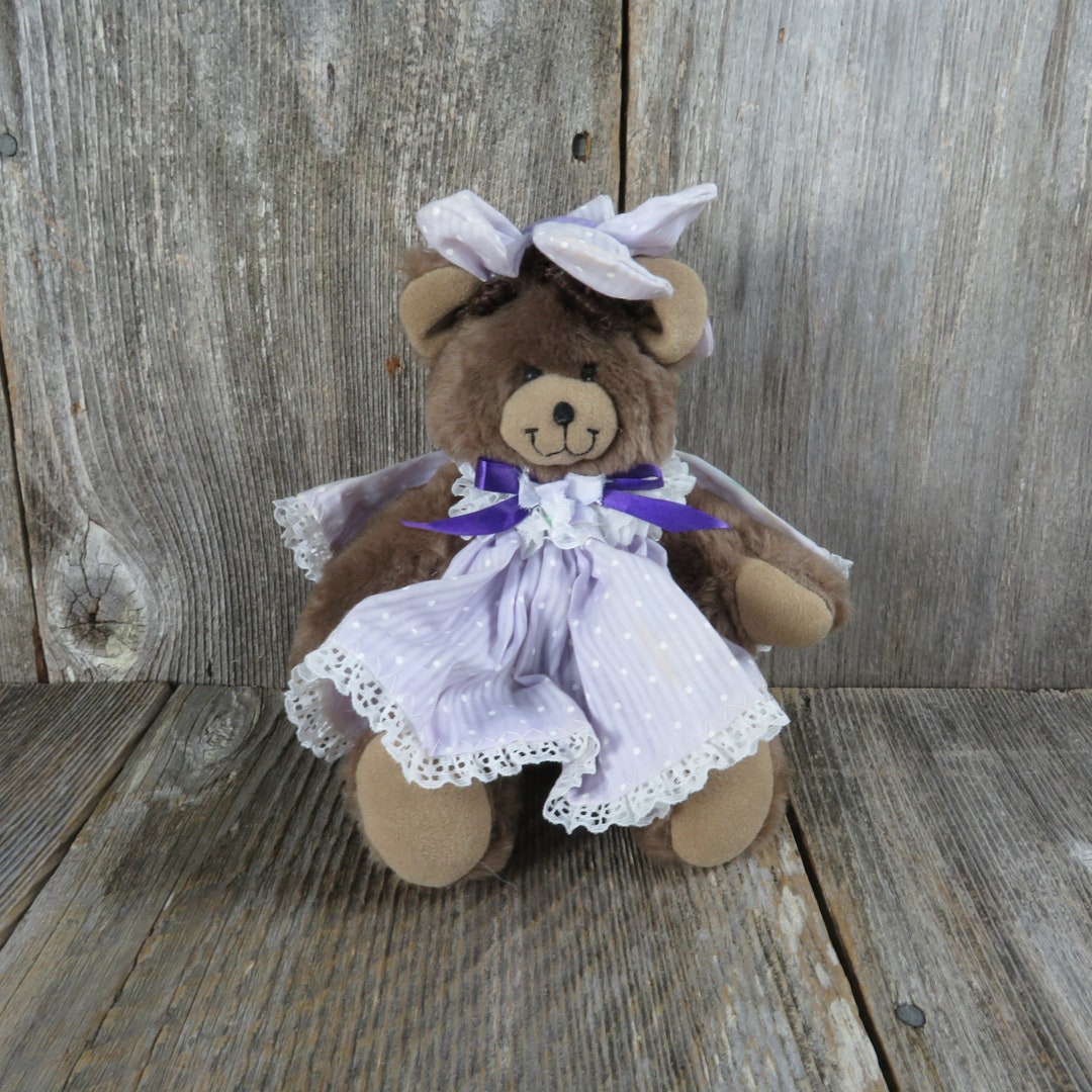 Vintage Teddy Bear Plush Purple Polk a Dot Dress Flower Hat - Etsy