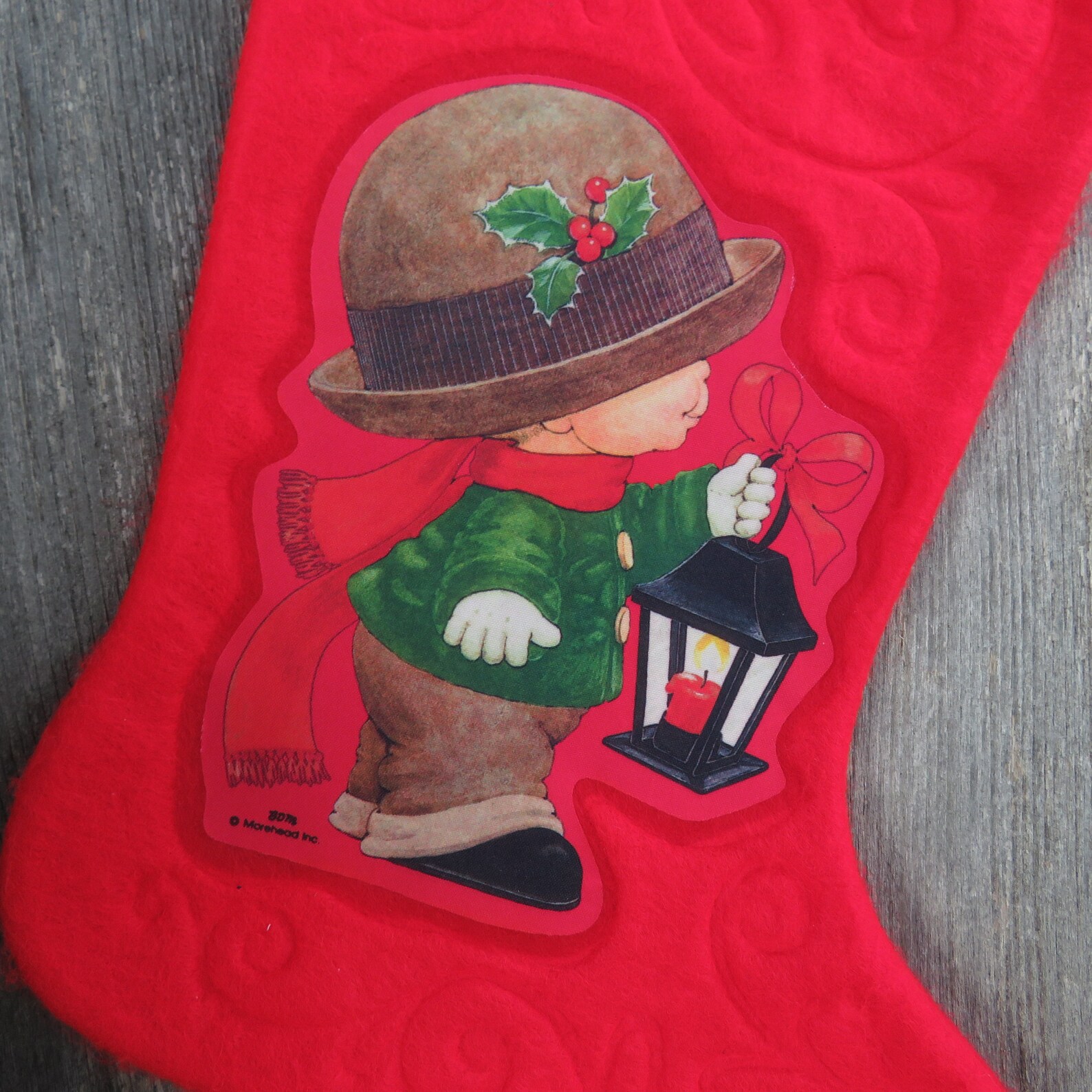 Vintage Boy With Lantern Red Morehead Christmas Stocking Hat Holly Felt ...