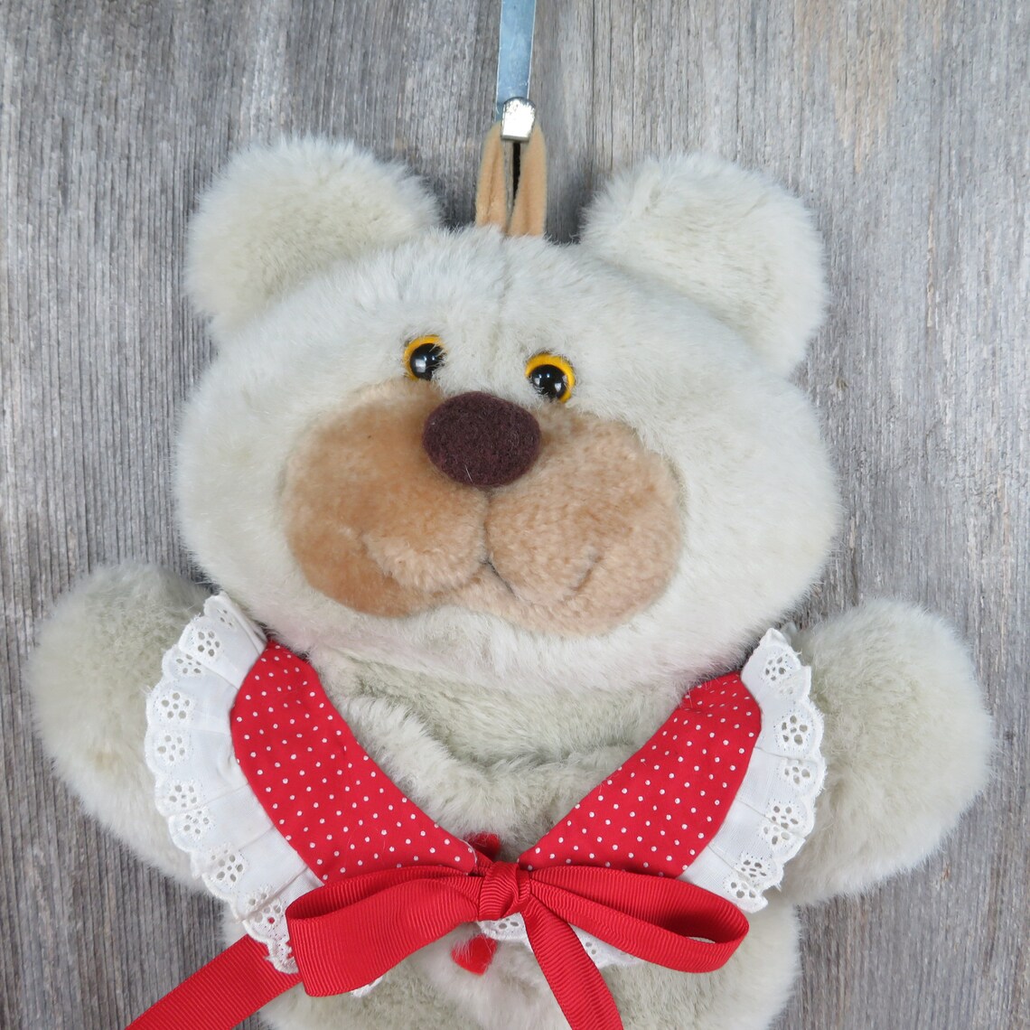 Vintage Teddy Bear Stocking Hallmark Baby Red Collar Lace - Etsy