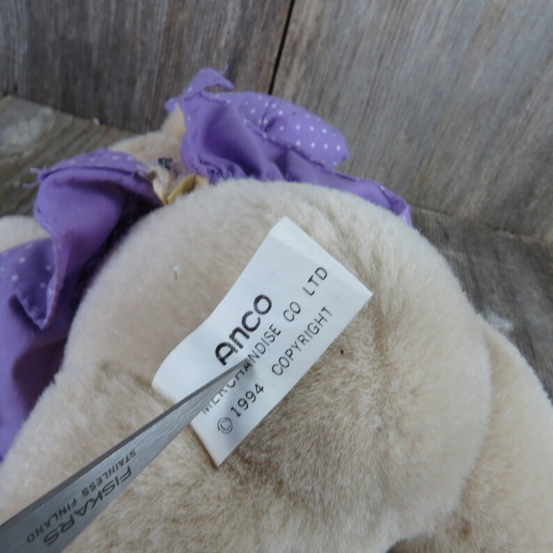 Vintage Teddy Bear Plush Loving Touch Girl Purple Puffy Bow Anco 1994 ...