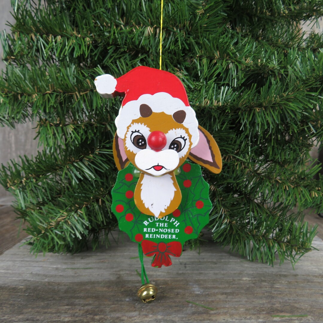 Vintage Rudolph Pull String Wood Ornament Kurt Adler Red Nosed Reindeer ...