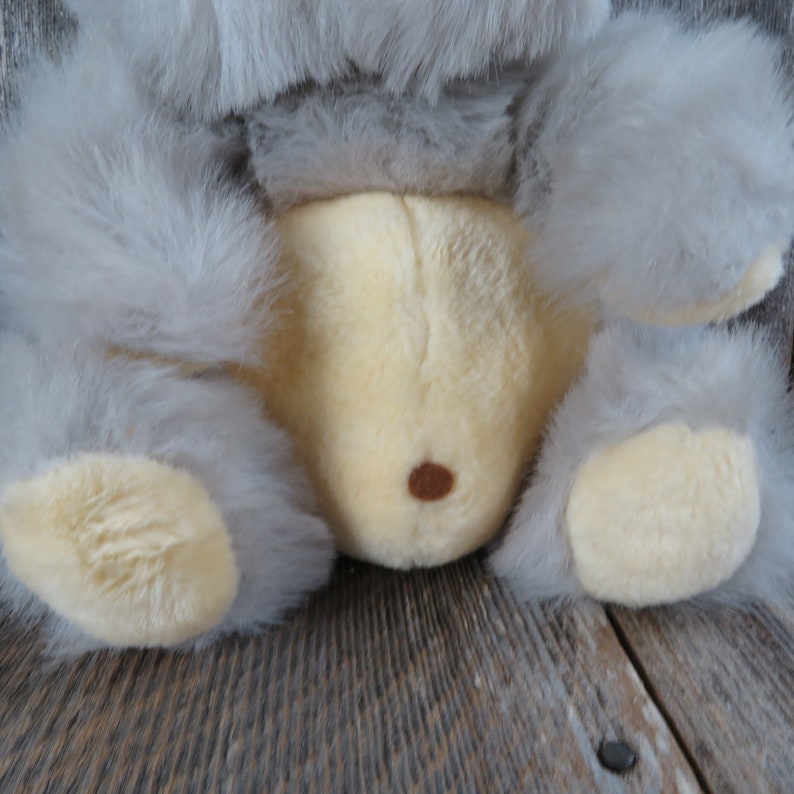 Vintage Grey Teddy Bear Plush Cream Face Belly Button Gray Happy Mates ...