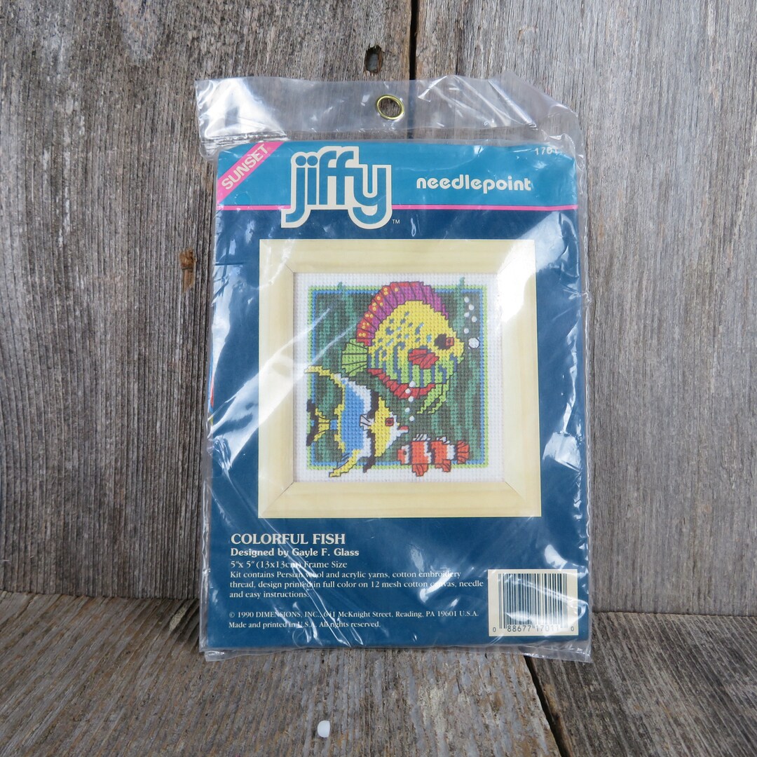 Colorful Fish Needlepoint Kit Jiffy Canvas Sunset Designs Wall Hanging ...