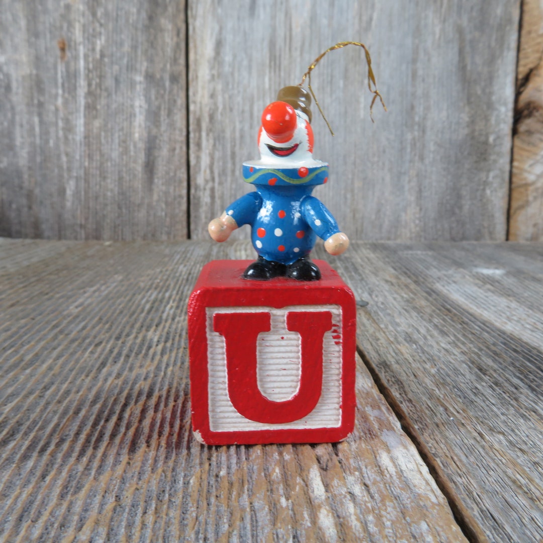 Vintage Clown Alphabet Block Wooden Ornament Blue Red Yellow Wood - Etsy