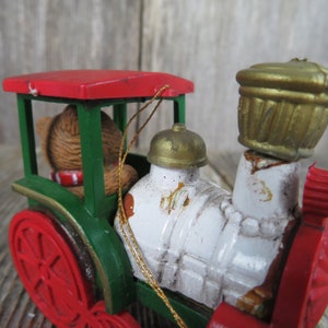Vintage Teddy Bear Conductor in Train Christmas Ornament Plastic Red ...