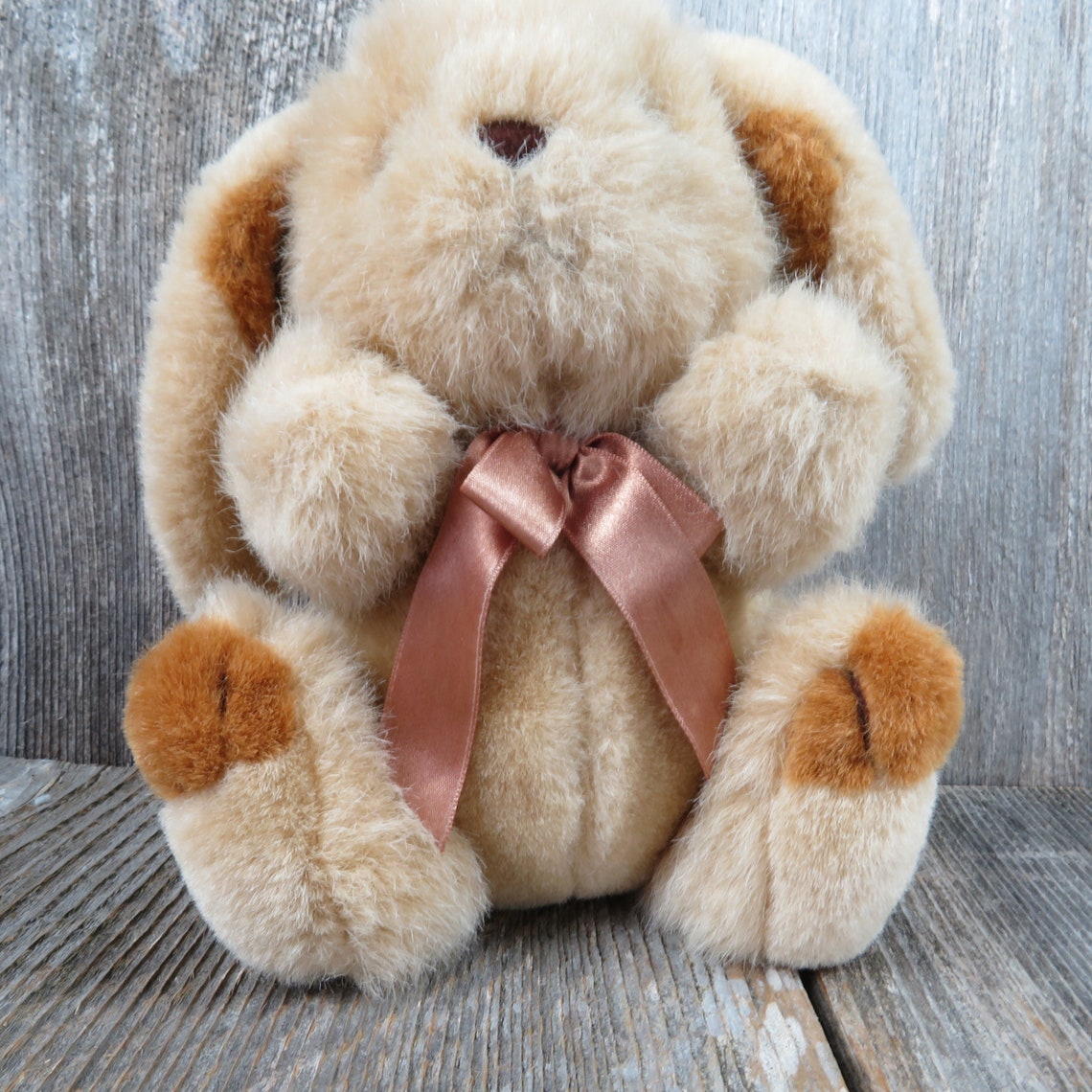 Vintage Bunny Rabbit Plush With Bow Stuffed Animal Tan Brown - Etsy