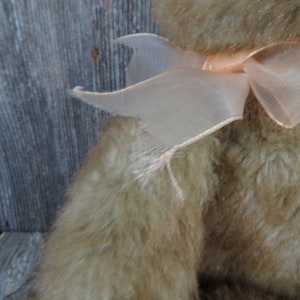 Vintage Teddy Bear Plush Peach Bow Shiny Sparkle Stuffed Animal Felt ...