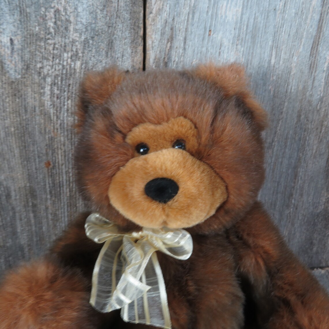 Vintage Teddy Bear Brown Yellow Ribbon Sitting Dan Dee Soft - Etsy