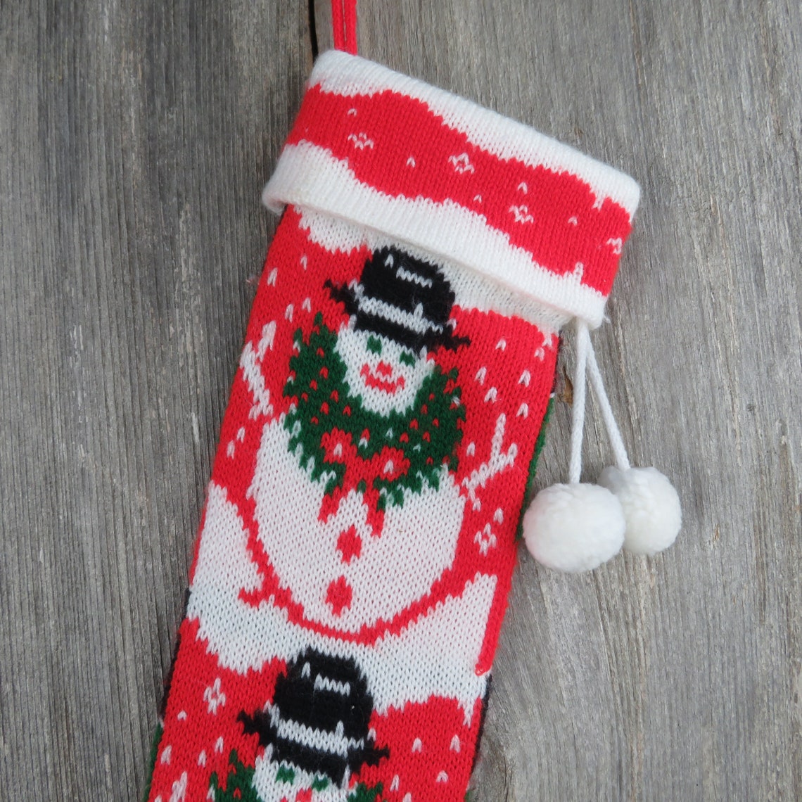 Vintage Knit Snowman Stocking Christmas Wreath Snow Green Red - Etsy