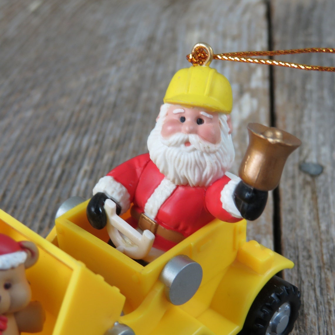 Vintage Santa Bulldozer Ornament Yellow Tractor Equipment Christmas ...
