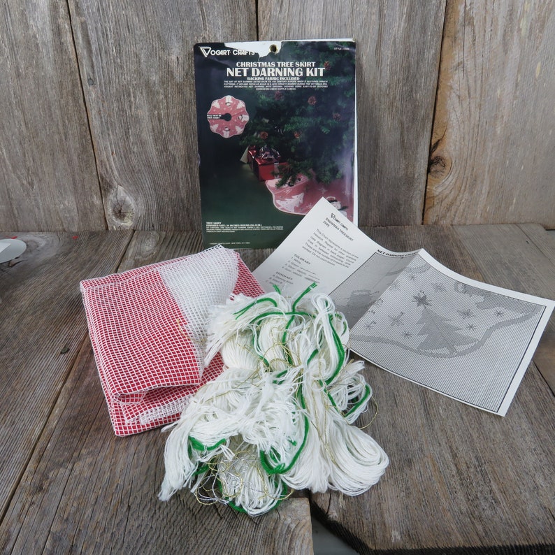 Vintage Christmas Tree Skirt Lace Net Darning Kit Snowman - Etsy