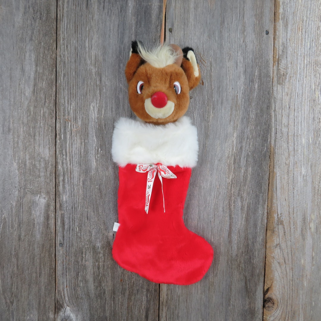 Vintage Rudolph Stocking Prestige Christmas Red Flocked Nose Reindeer ...