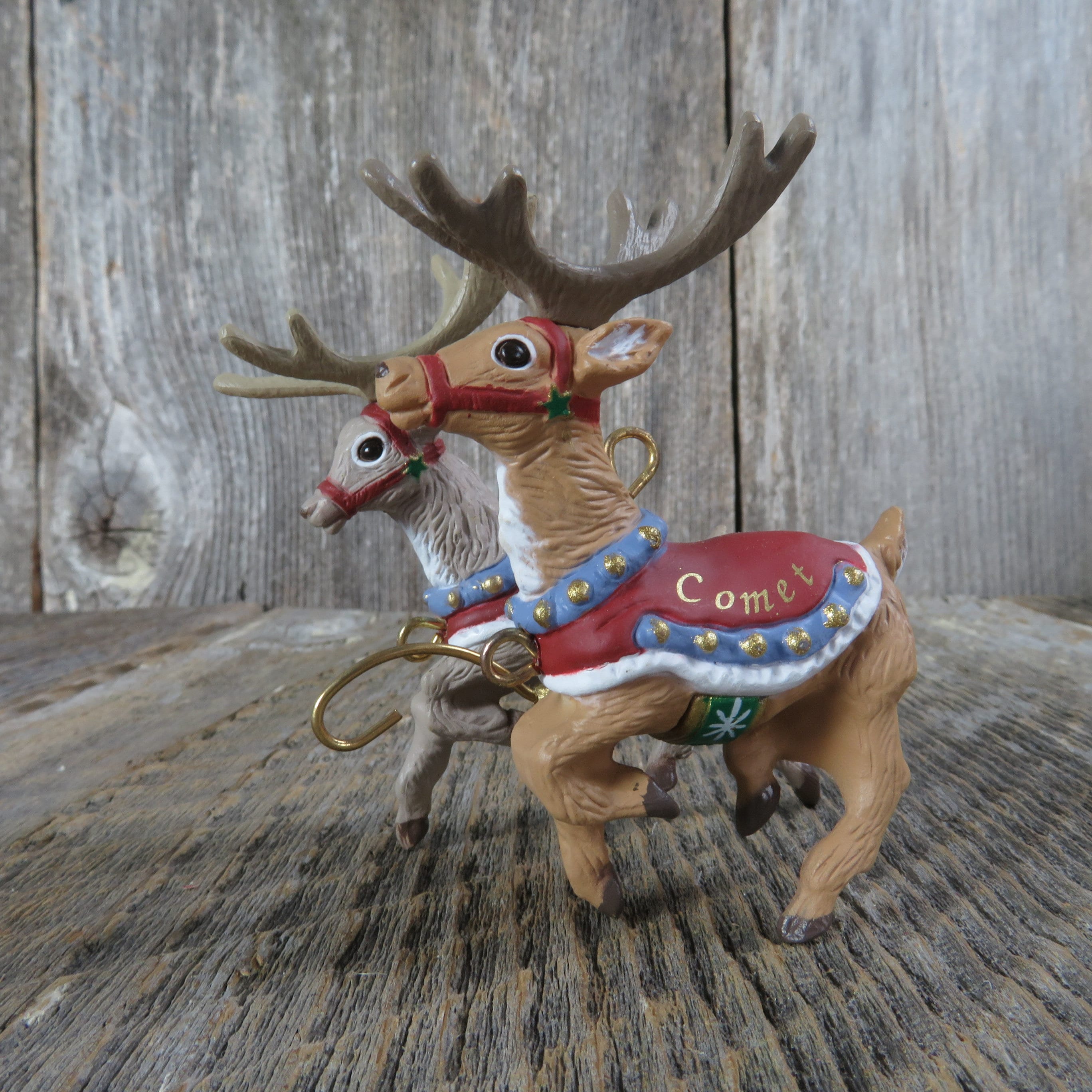 Vintage Santa's Reindeer Comet and Cupid Ornament Sleigh | Etsy