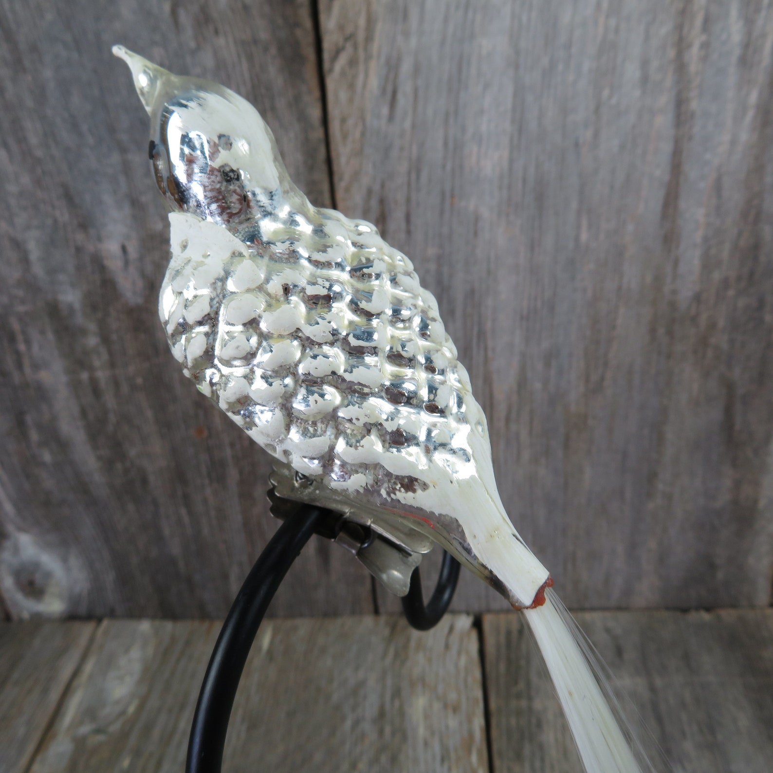 Vintage Mercury Glass Bird Clip Ornament Silver Painted White - Etsy