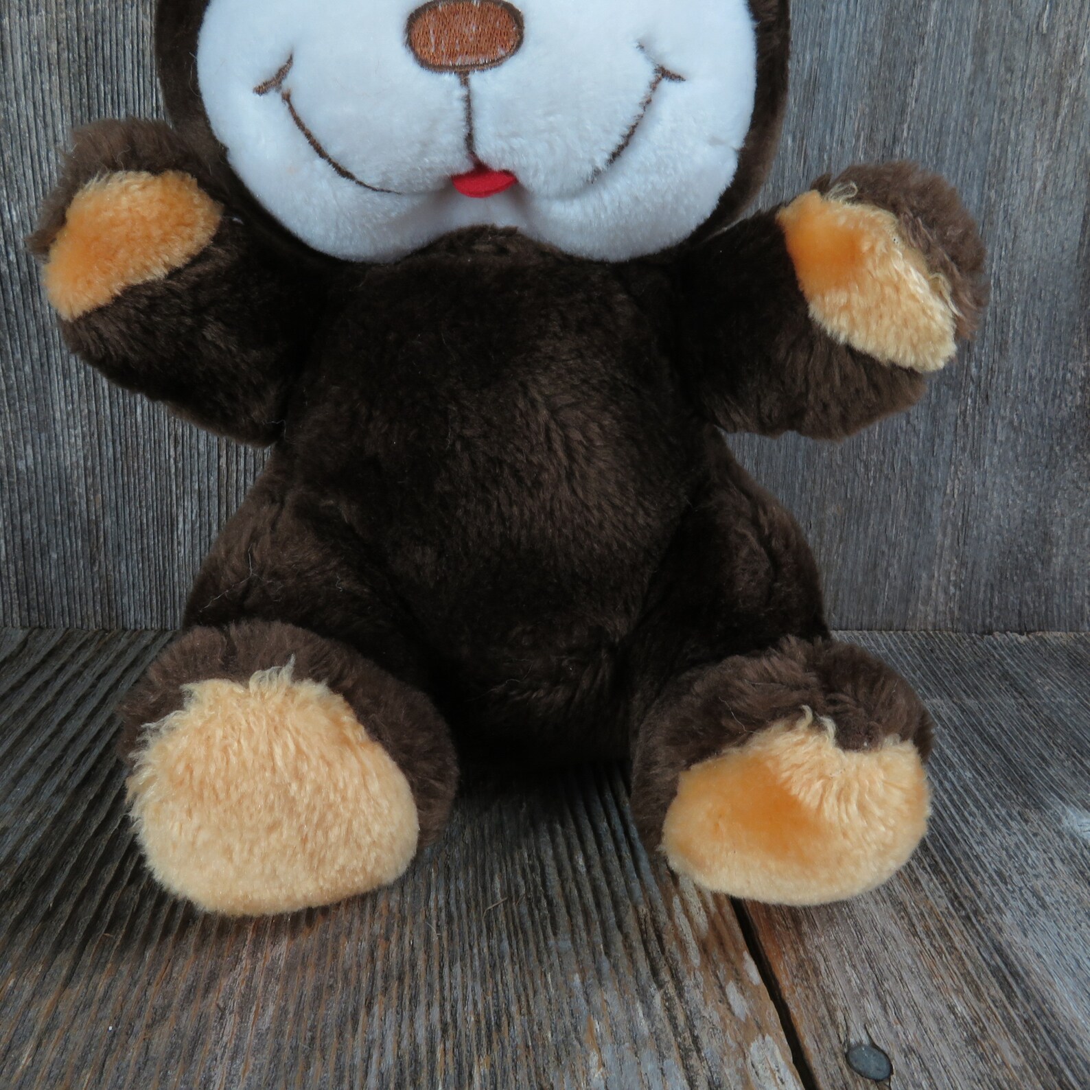 Vintage Brown Teddy Bear Plush White Stitched Face Eyebrows ...
