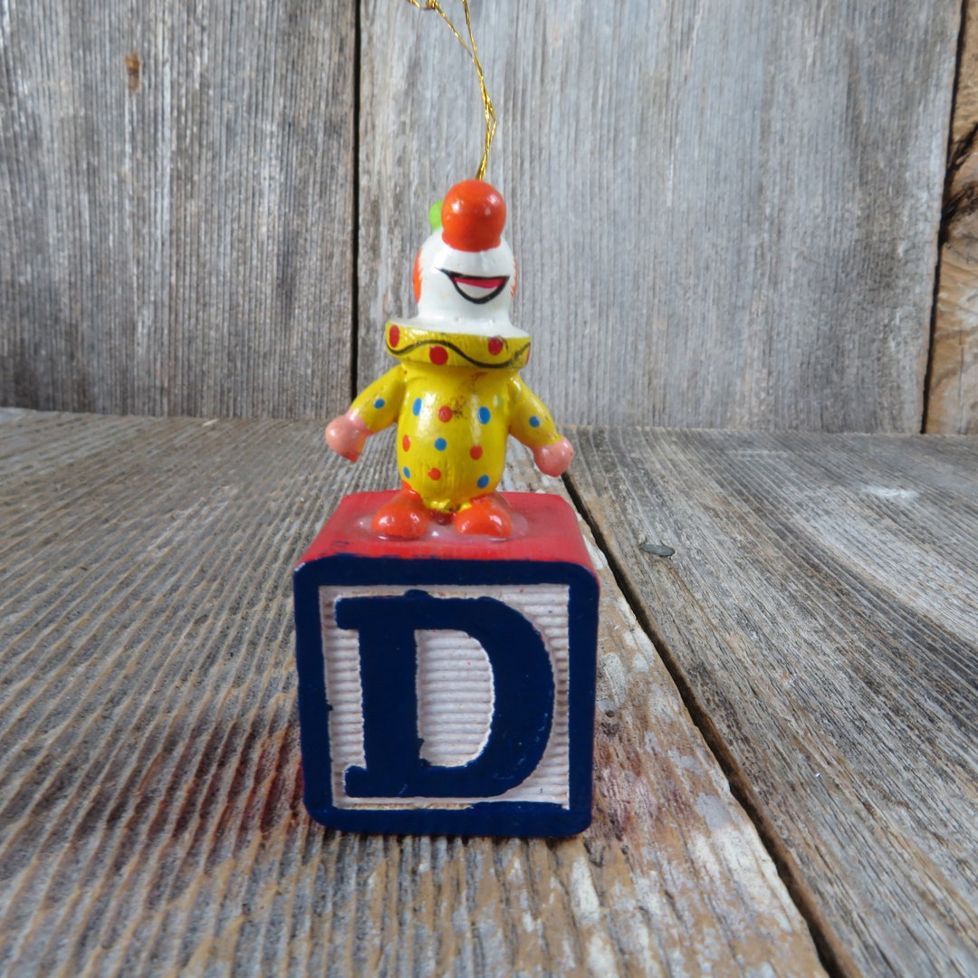 Vintage Clown Alphabet Block Wood Ornament Blue Red Yellow Wooden - Etsy