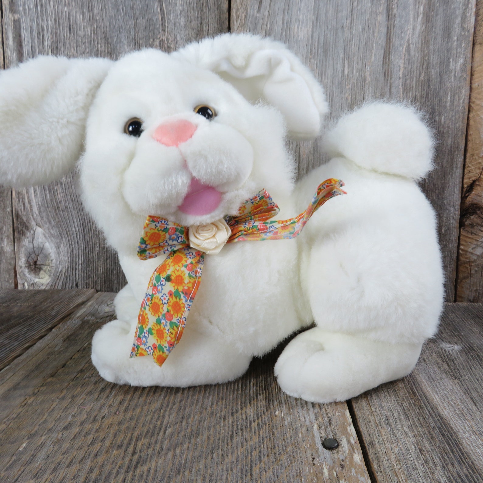 Vintage Bunny Plush Rabbit White Floral Bow Tie Stuffed Animal - Etsy