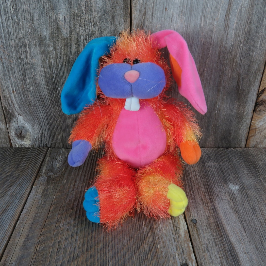 Vintage Bright Orange Bunny Plush Rabbit Blue Pink Purple Fuzzy ...