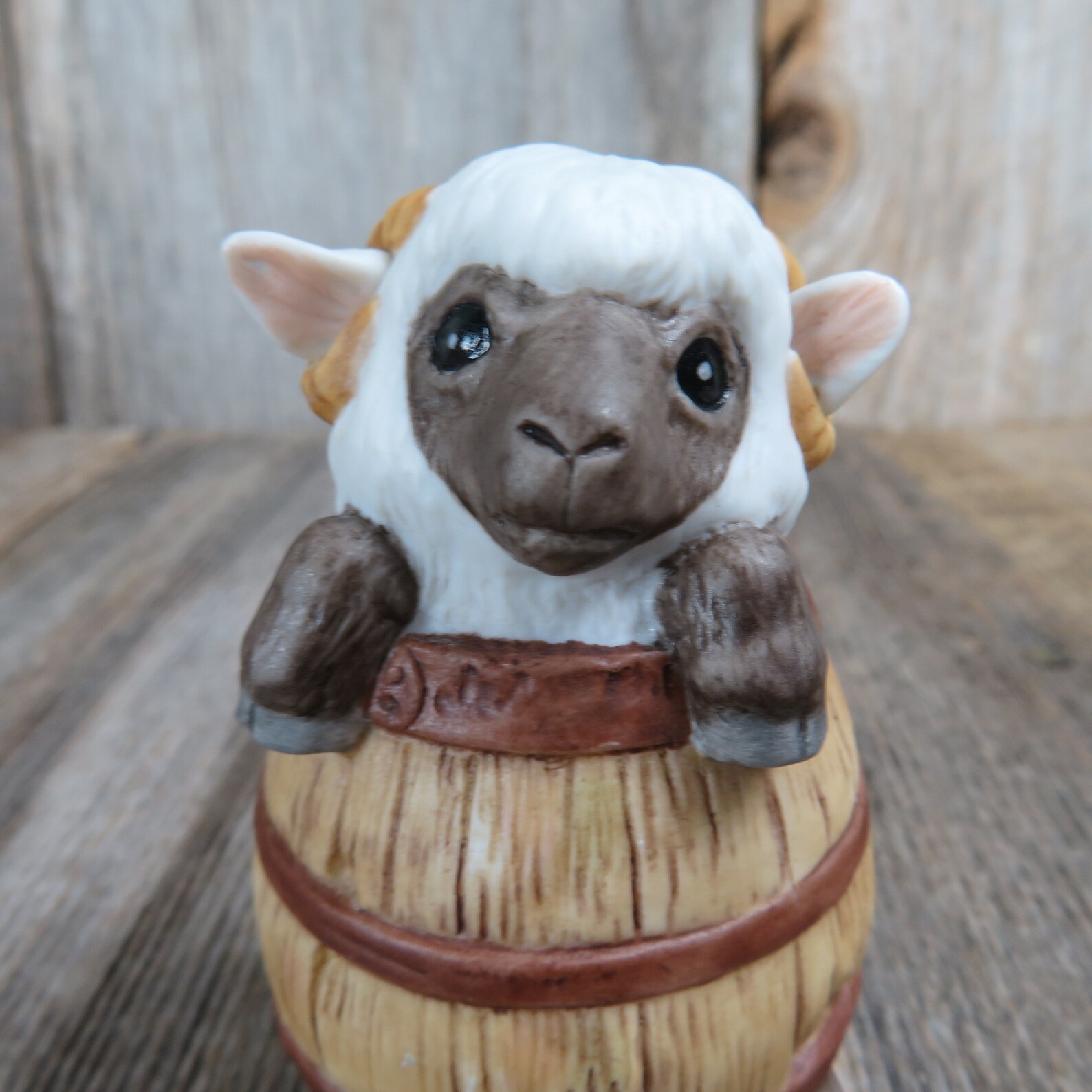 Vintage Sheep in a Barrel Figurine Ram With Horns Wooden Wine - Etsy