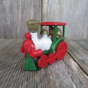 Vintage Teddy Bear Conductor in Train Christmas Ornament Plastic Red ...