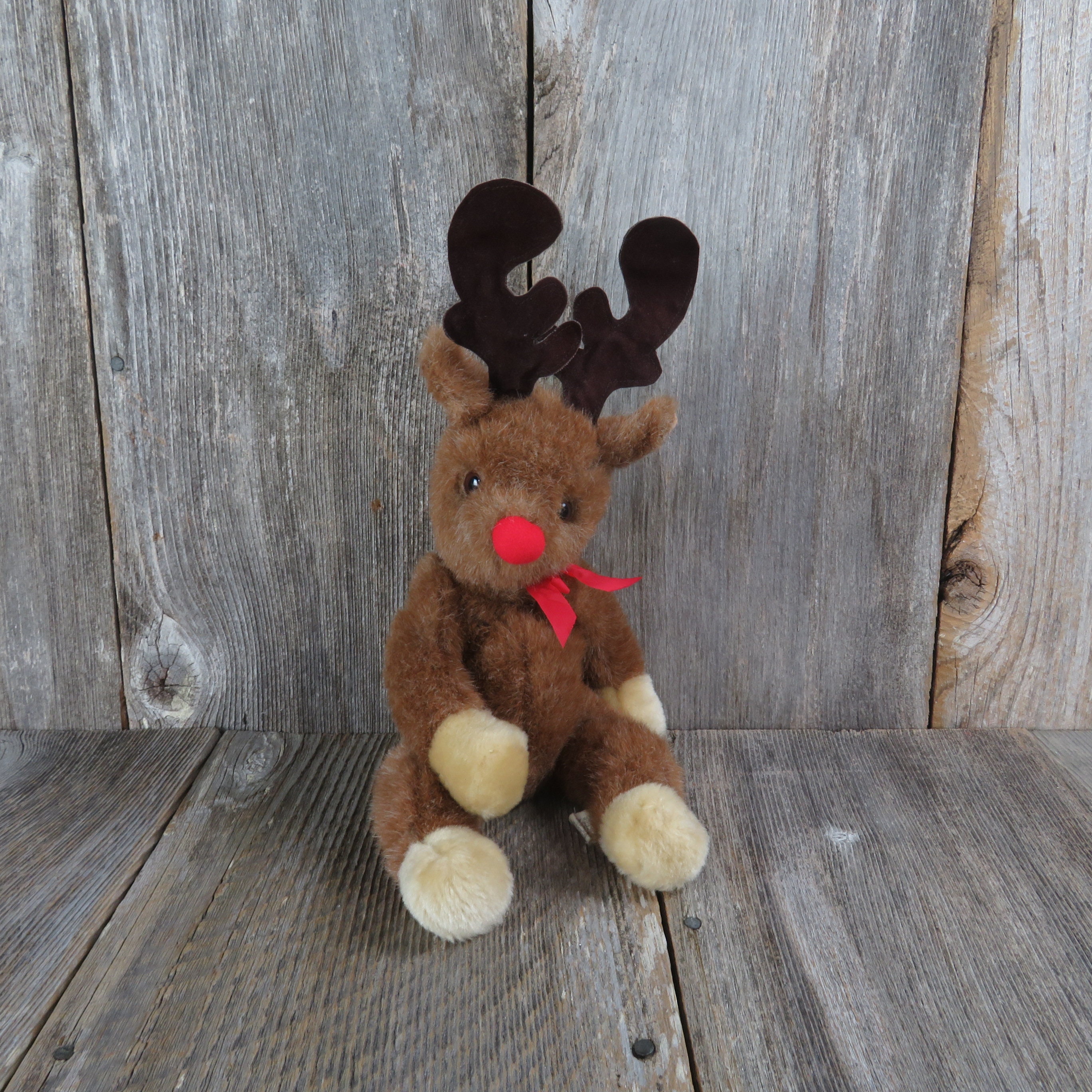 Vintage Reindeer Plush Deer Red Nose Bean Bag Stuffed Animal - Etsy
