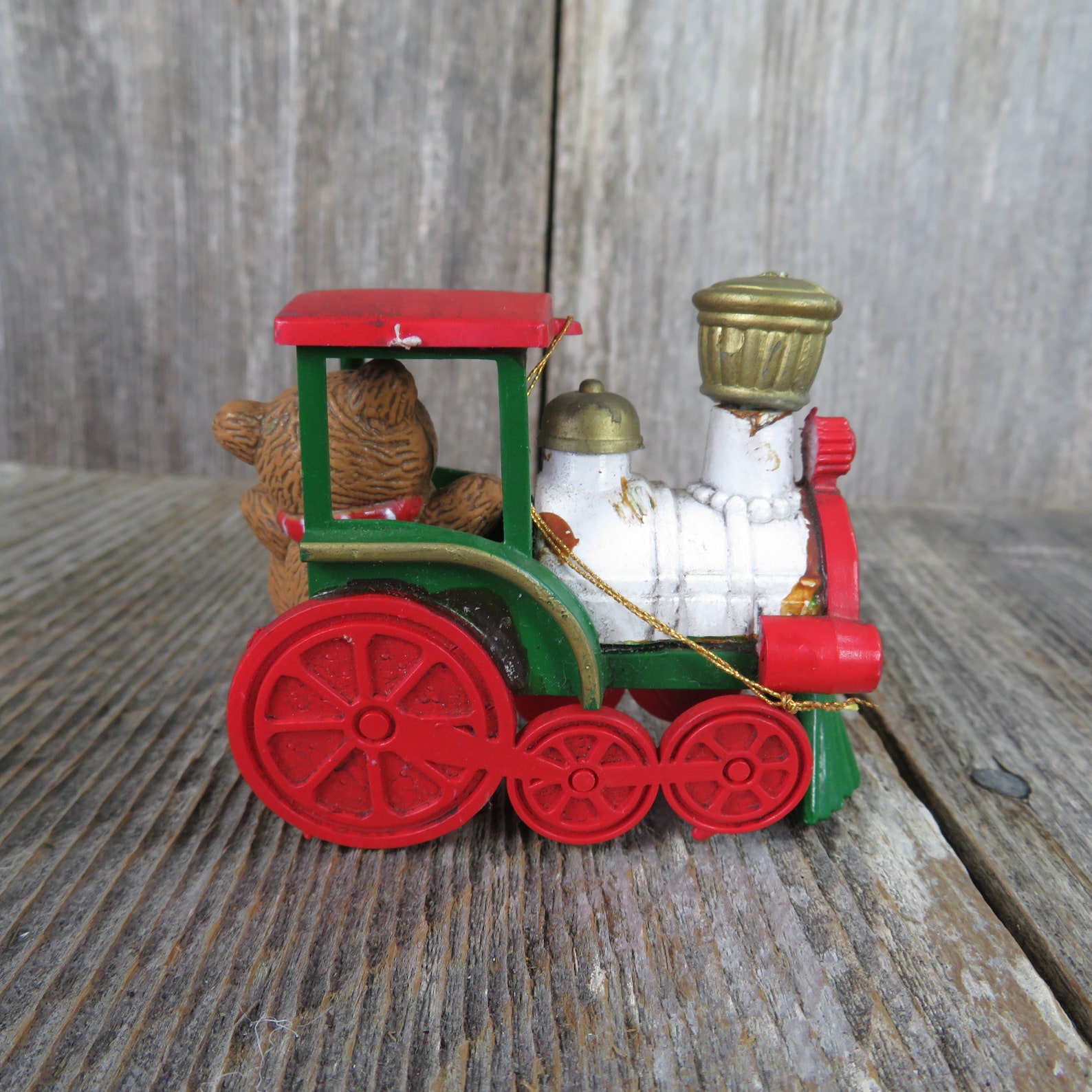 Vintage Teddy Bear Conductor in Train Christmas Ornament Plastic Red ...
