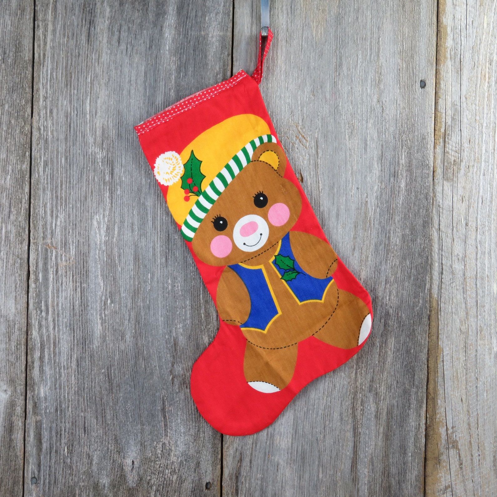 Vintage Teddy Bear Fabric Stocking Christmas Handmade Red | Etsy