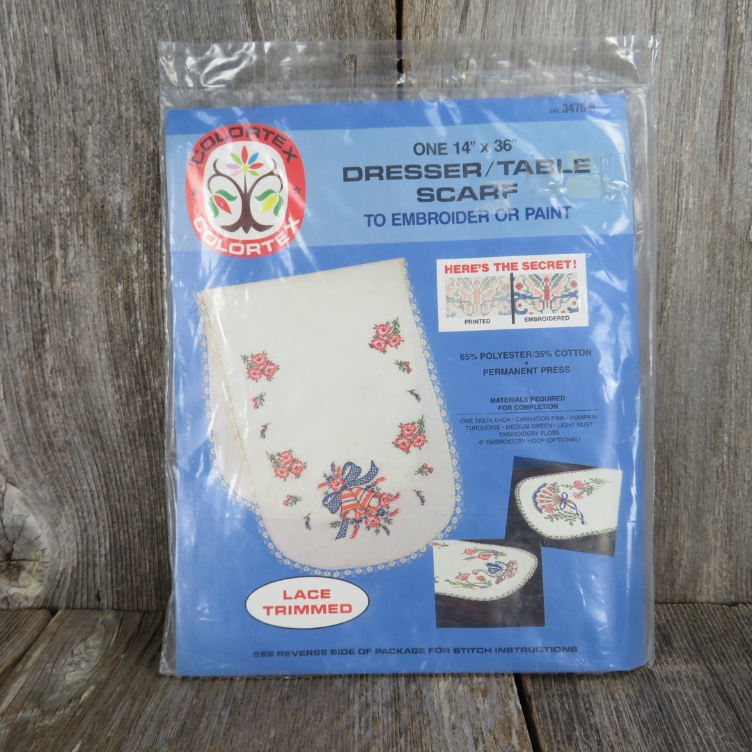 Stamped Embroidery Dresser Table Scarf Runner Kit Bells Flowers ...
