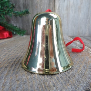 Vintage Gold Bell With Red Flocked Ribbon Christmas Hand Bell Door ...