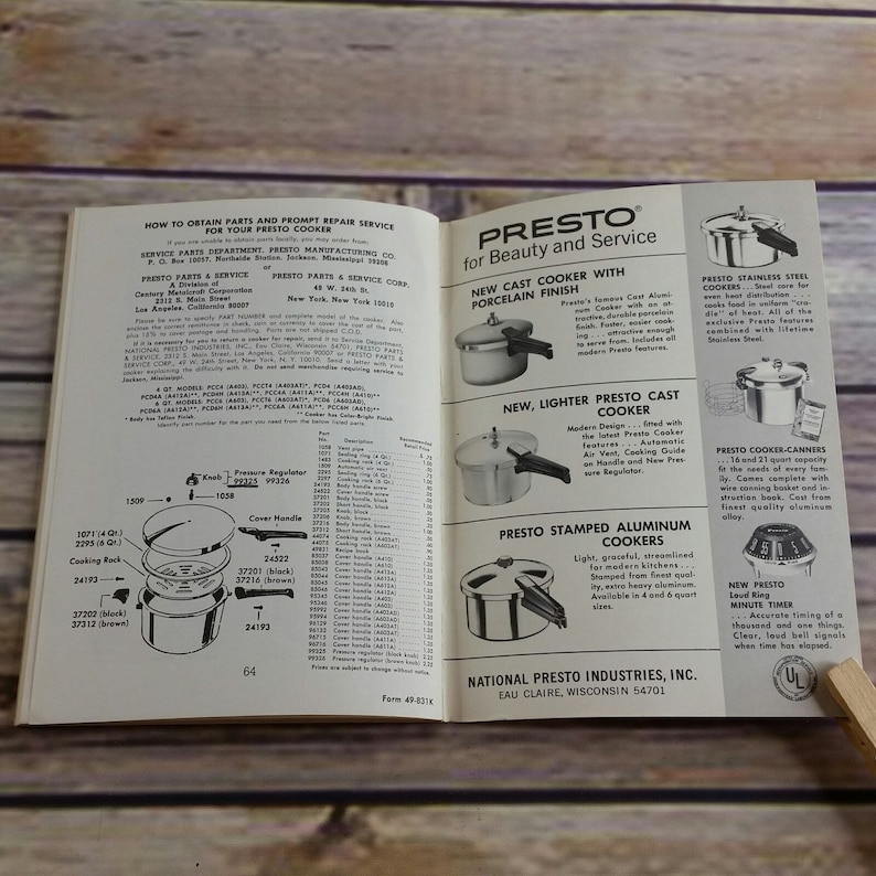 Vintage Cookbook Presto Pressure Cooker Instructions Recipes | Etsy