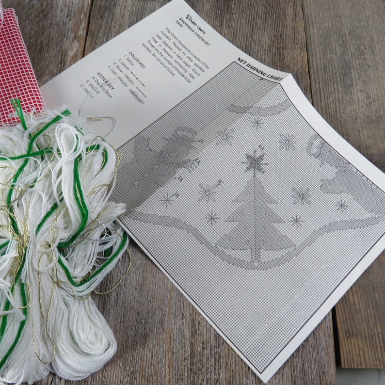 Vintage Christmas Tree Skirt Lace Net Darning Kit Snowman - Etsy