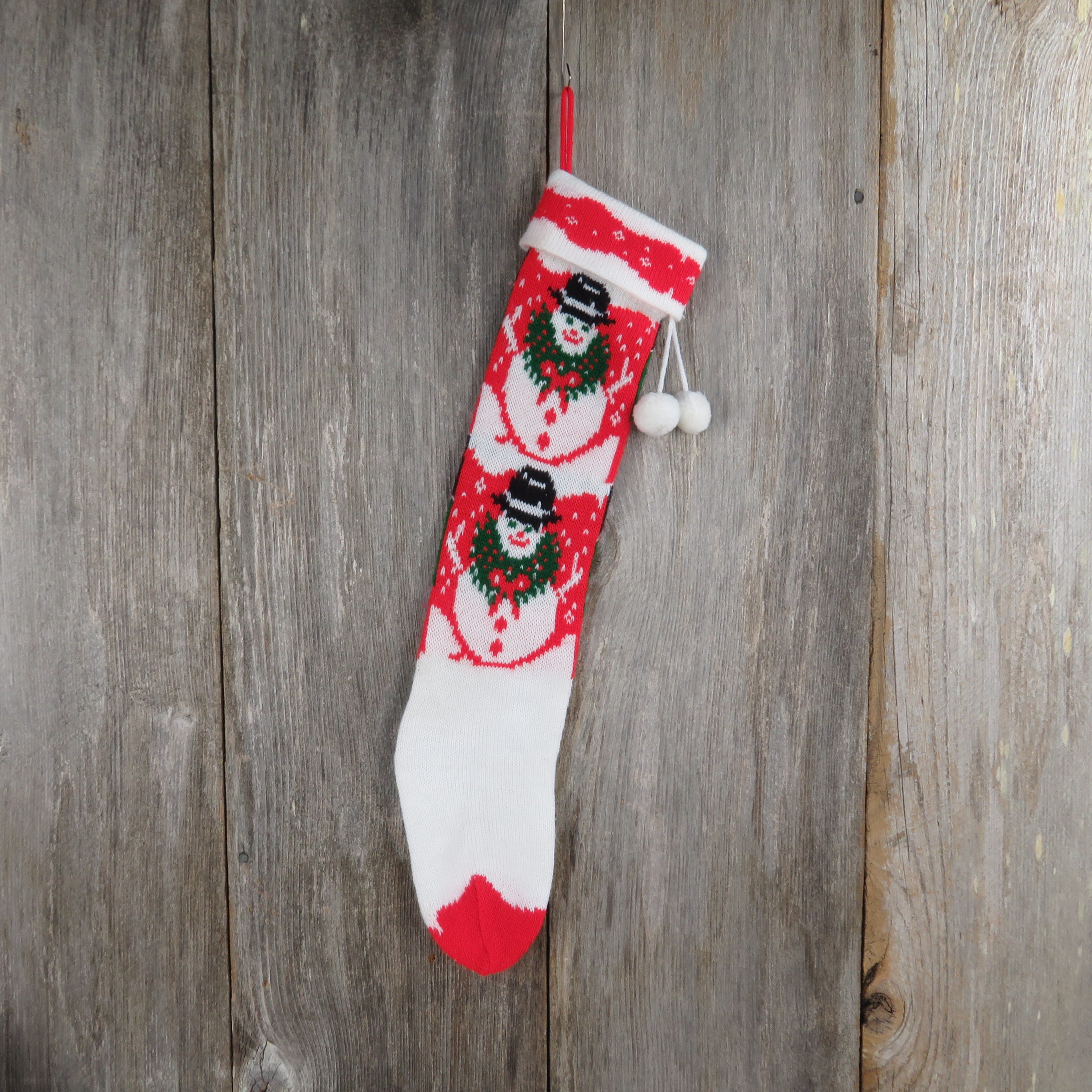 Vintage Knit Snowman Stocking Christmas Wreath Snow Green Red - Etsy