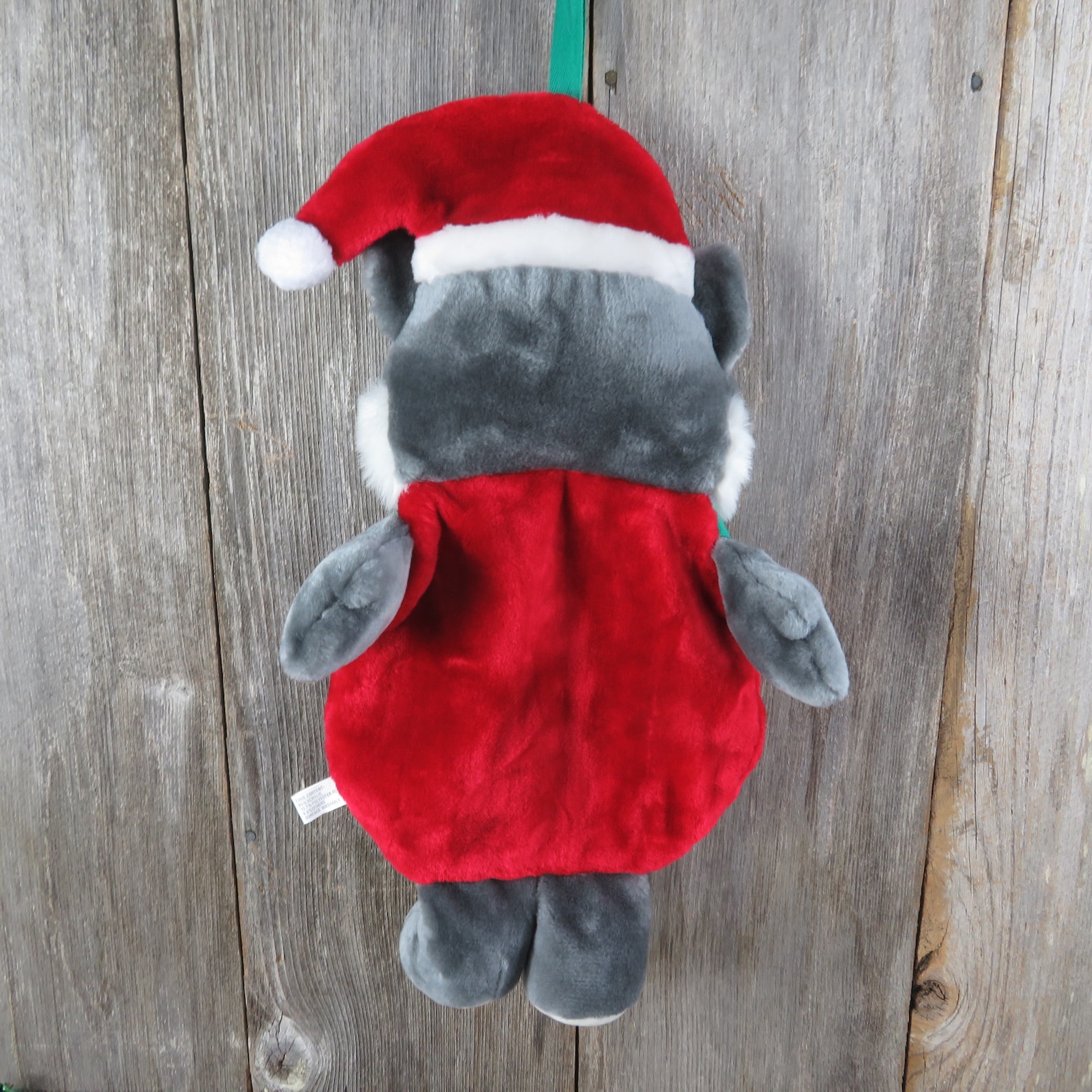 Vintage Cat Stocking Grey Kitty Santa Hat Bib Overalls Velvet Flocked ...