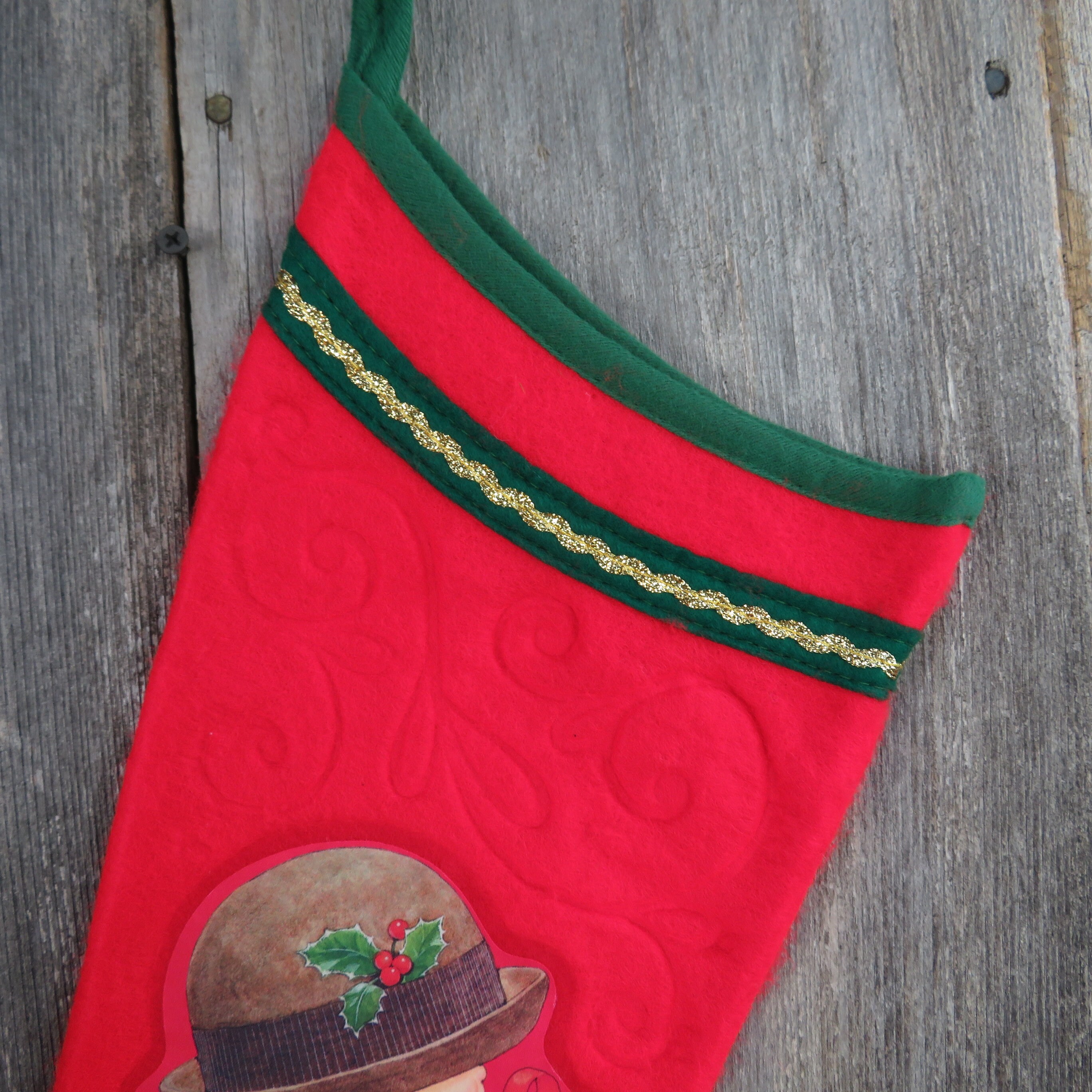 Vintage Boy With Lantern Red Morehead Christmas Stocking Hat Holly Felt ...