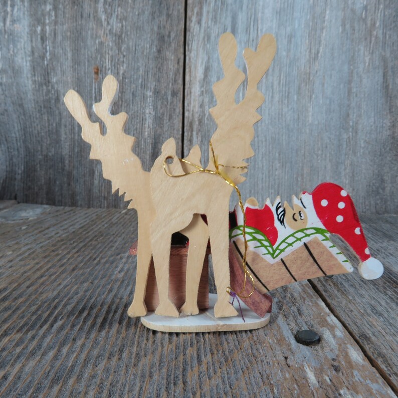 Vintage Wood Santa in Rocking Chair Ornament Reindeer Sleeping - Etsy
