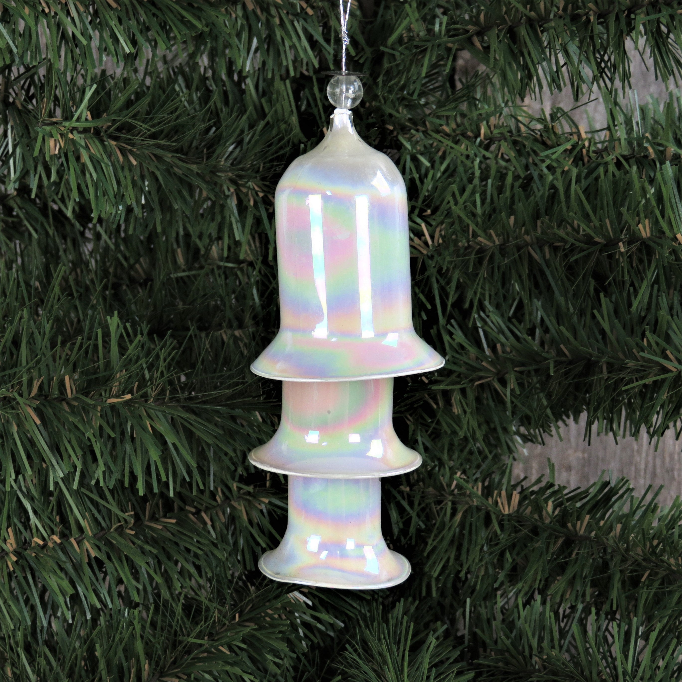 Vintage Tiered Glass Bell Ornament White Iridescent Painted - Etsy