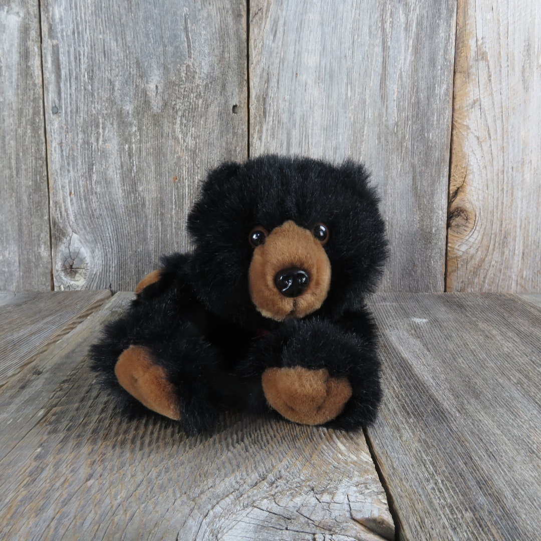 Vintage Teddy Bear Plush Black Brown Posable Stuffed Animal MJC Purr ...