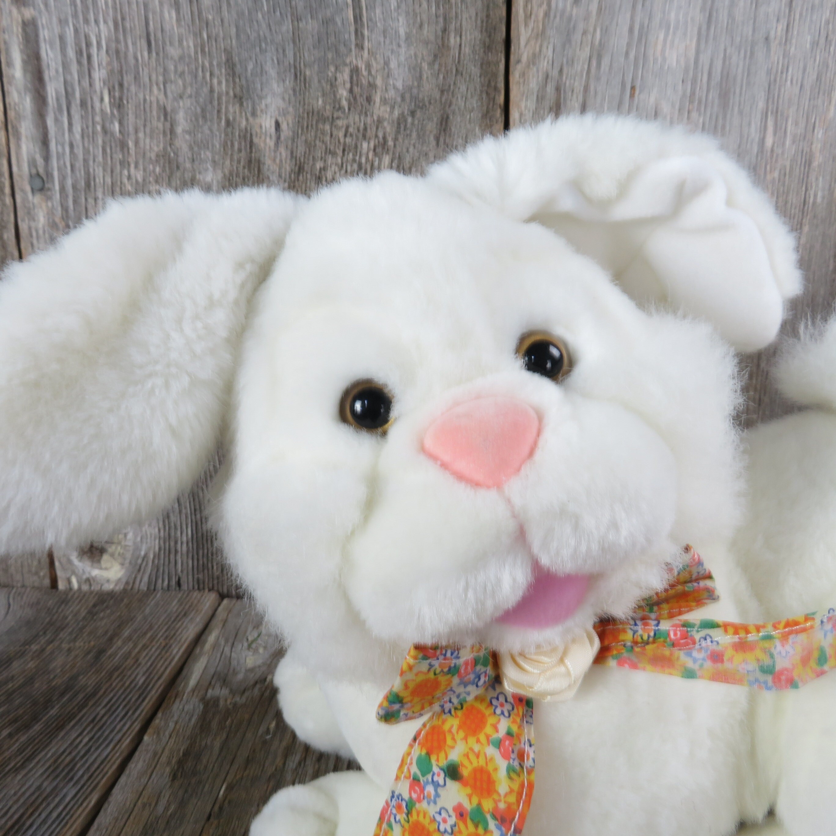 Vintage Bunny Plush Rabbit White Floral Bow Tie Stuffed Animal | Etsy