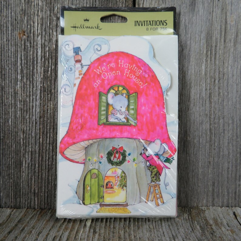 Vintage Open House Invitations Hallmark Christmas Mice Couple | Etsy