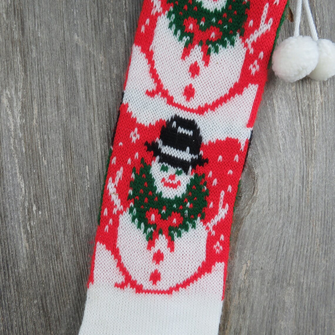 Vintage Knit Snowman Stocking Christmas Wreath Snow Green Red - Etsy