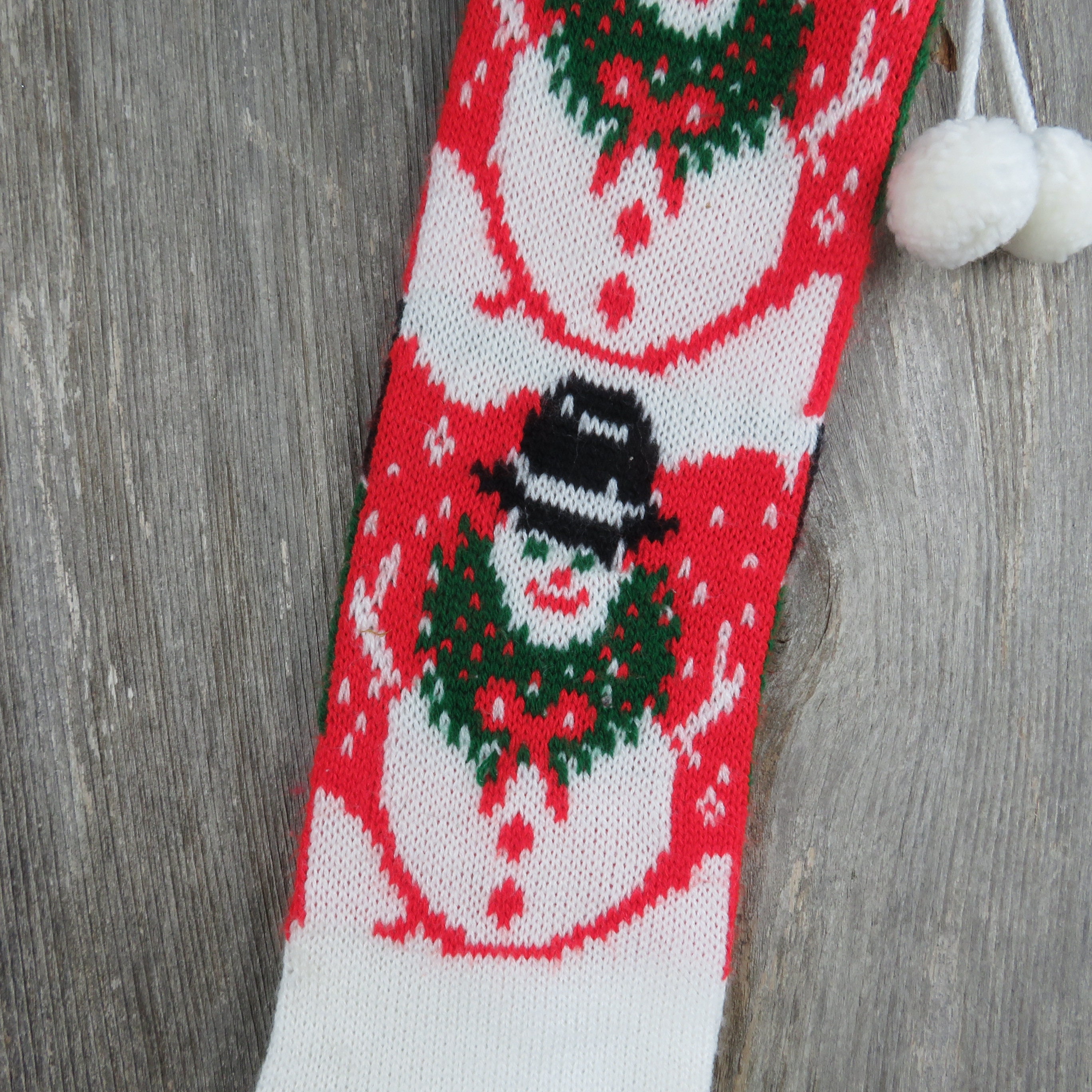 Vintage Knit Snowman Stocking Christmas Wreath Snow Green Red - Etsy