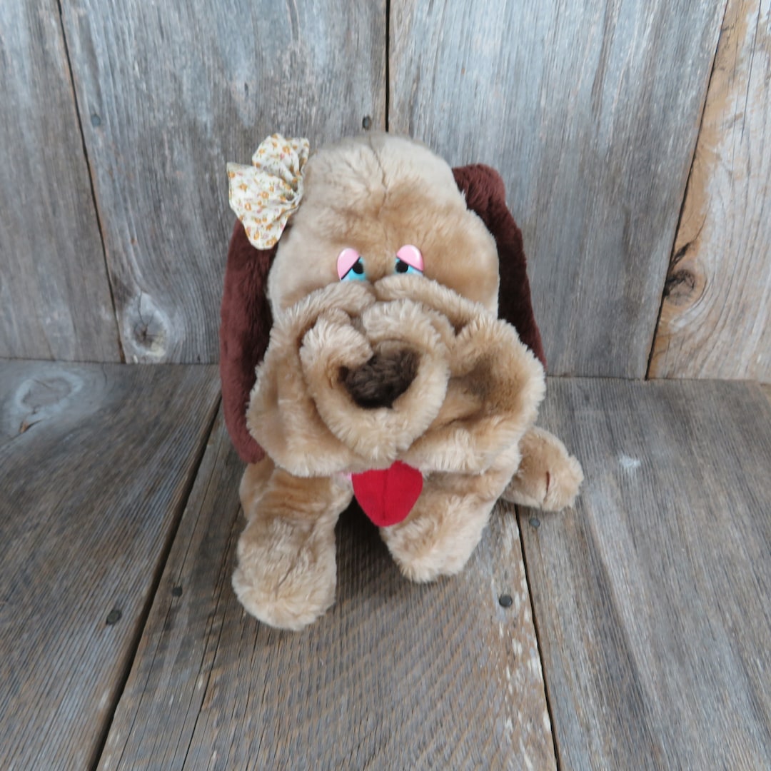 Vintage Brown Dog Plush Big Pink Mouth Plastic Pink and Blue Eyes ...