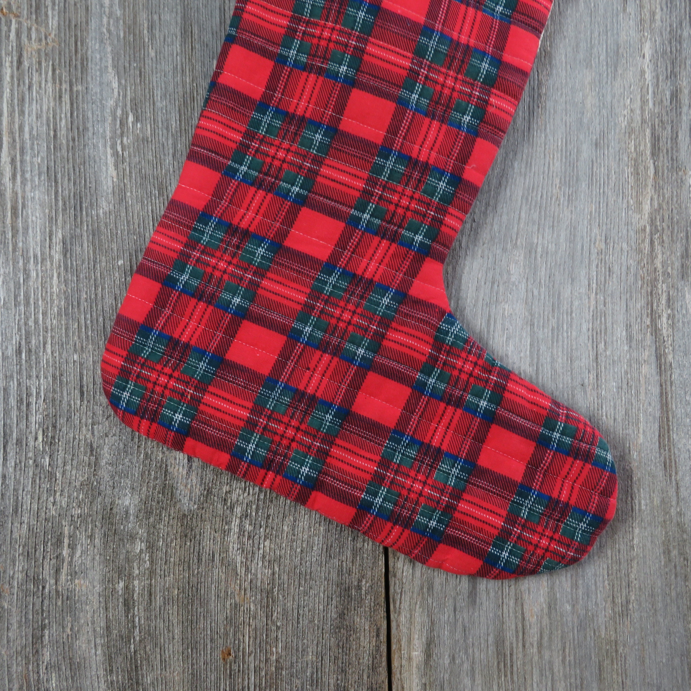 Vintage Plaid Christmas Stocking Fabric Lace Corduroy Red and | Etsy